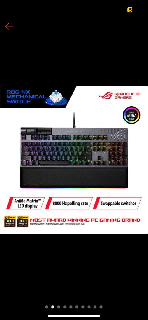 BN: ASUS ROG STRIX FLARE II KEYBOARD, Computers & Tech, Parts ...