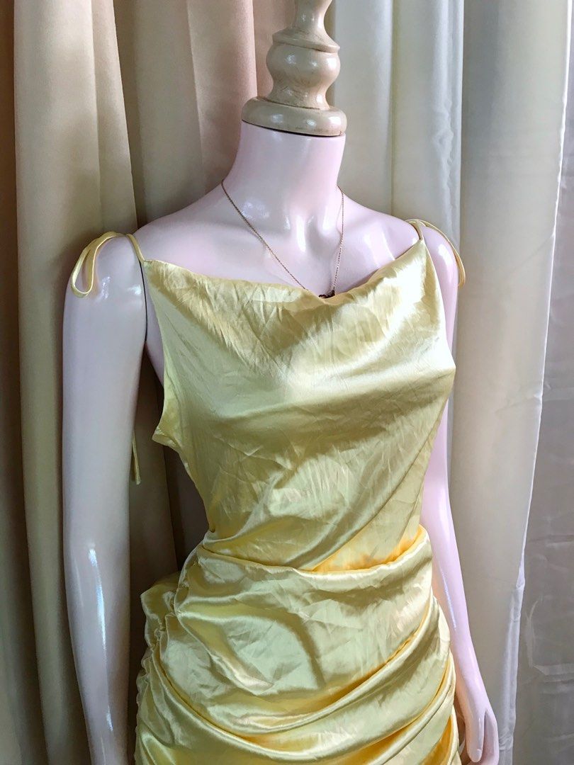 BNWT LIONESS yellow rouched mini dress, Women's Fashion, Dresses & Sets ...