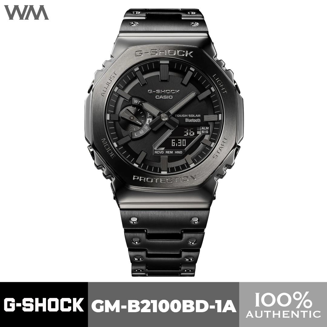 Casio G-SHOCK Full Metal 2100 Series Casioak Stealth Black Solar Bluetooth Stainless Steel ...
