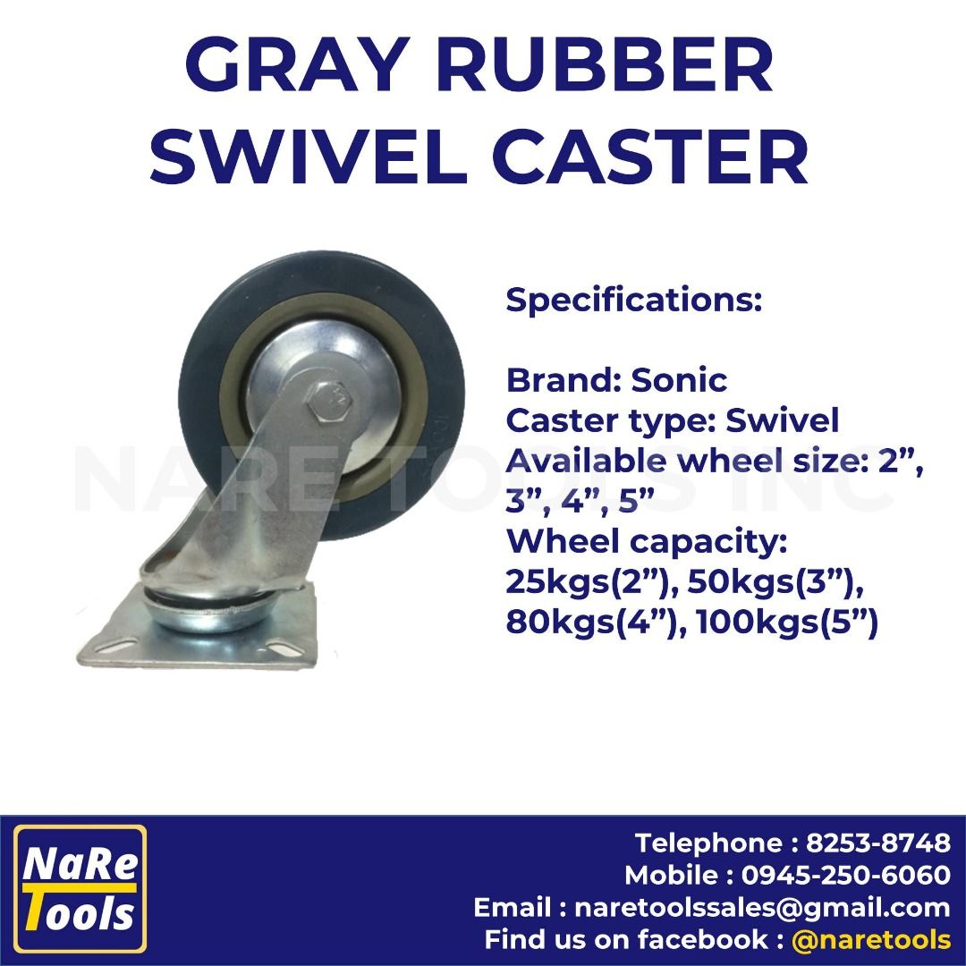 CASTER WHEEL - Gray Rubber Swivel Caster Wheel, Commercial & Industrial ...