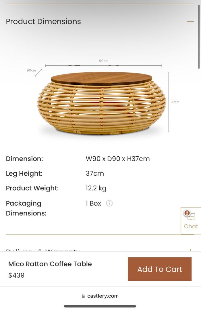 Castlery Mico Rattan coffee table, Furniture & Home Living, Furniture ...