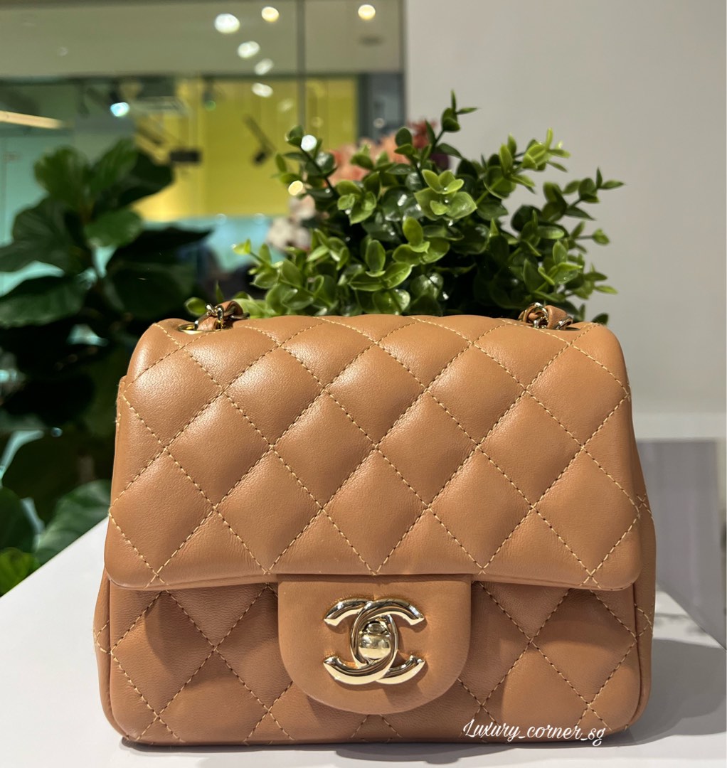 CHANEL CLASSIC MINI SQUARE 21P CARAMEL LAMBSKIN LGHW, Luxury, Bags ...