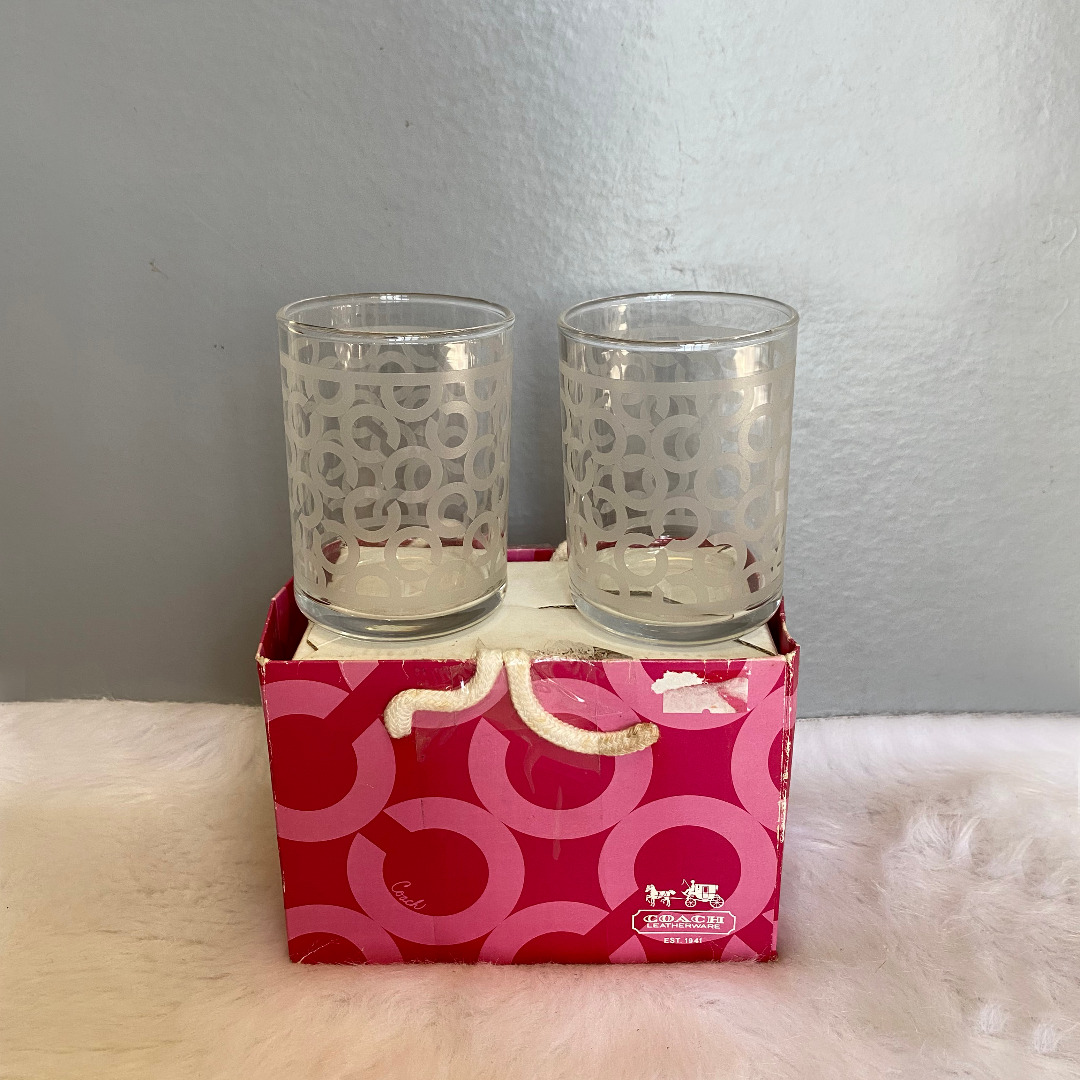 Coach Clear CC Pattern Logo Drinking Glass, Furniture & Home Living ...