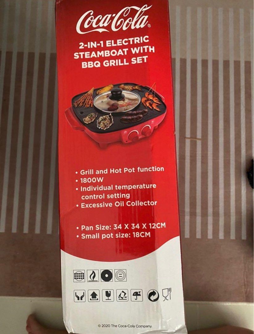 Coca Cola 2-in-1 electric steamboat with bbq grill, Furniture & Home ...