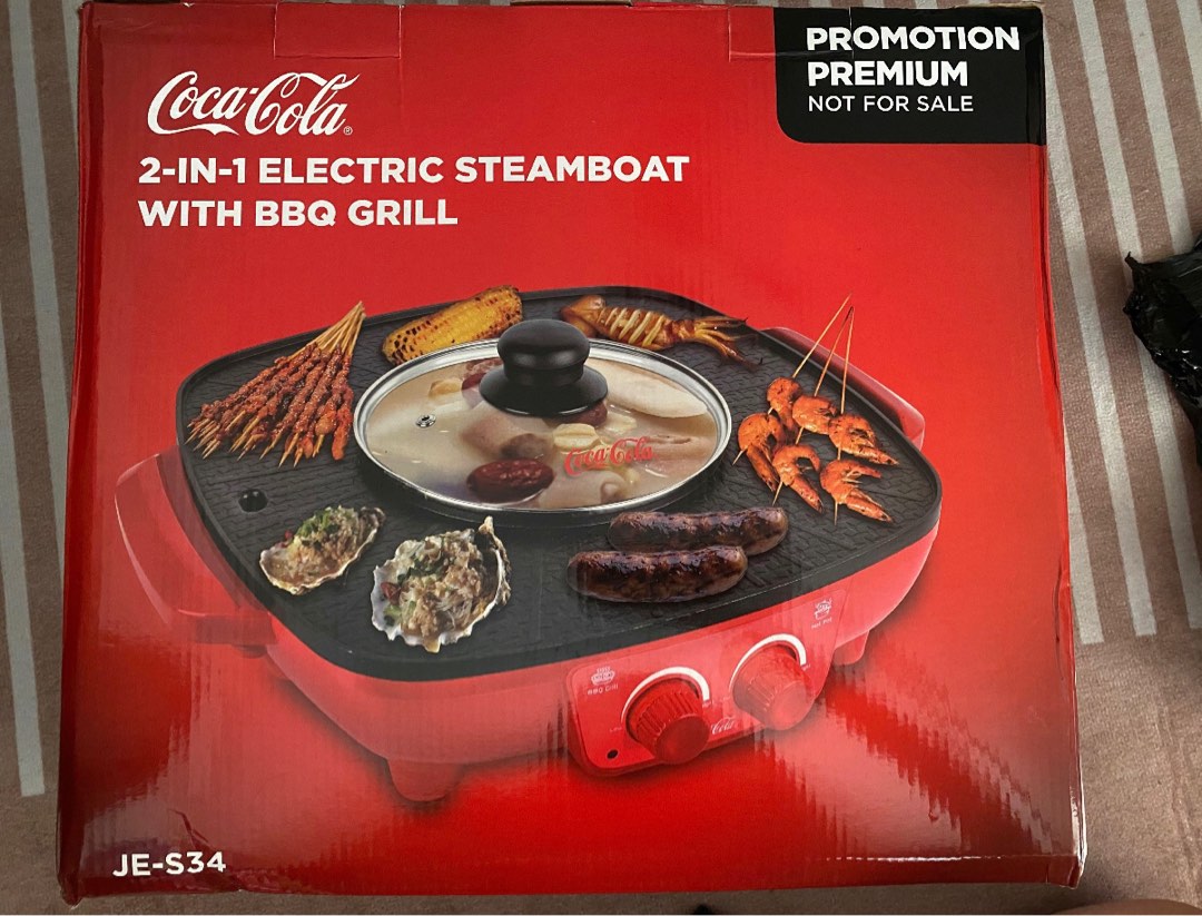 Coca Cola 2-in-1 electric steamboat with bbq grill, Furniture & Home ...