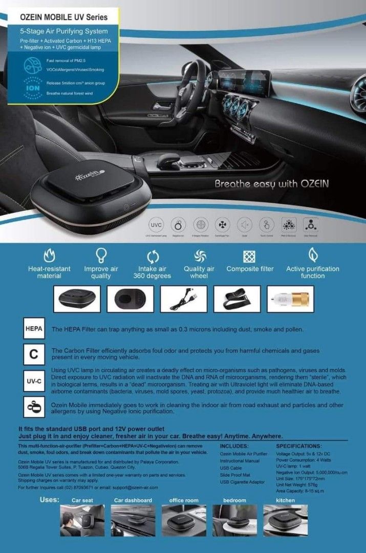 Super Sale! Compact Mobile Air purifier - Ozein UV Series - for office ...