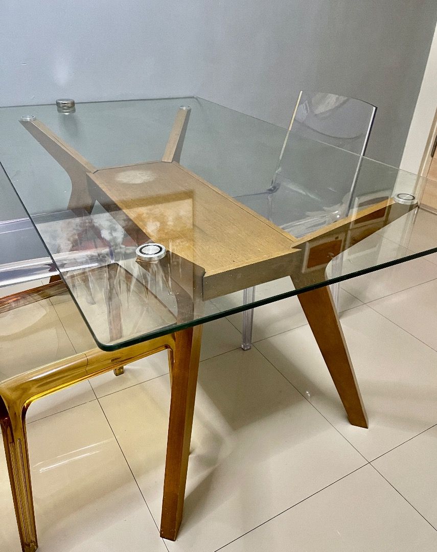 DINING TABLE - Real Wood, Tick Glass, 6-Seater, Furniture & Home Living ...