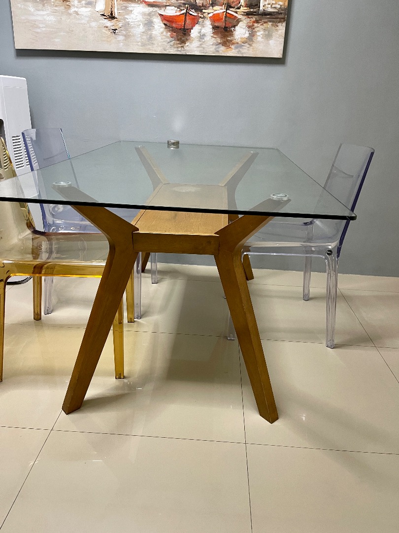 DINING TABLE - Real Wood, Tick Glass, 6-Seater, Furniture & Home Living ...