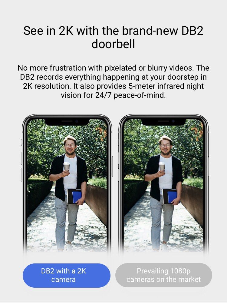 EZVIZ DB2 2K 3MP Outdoor Video Doorbell with Chime CCTV, Voice Changer, Multiple Ringtone, 176 ...