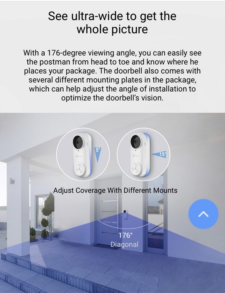 EZVIZ DB2 2K 3MP Outdoor Video Doorbell with Chime CCTV, Voice Changer ...