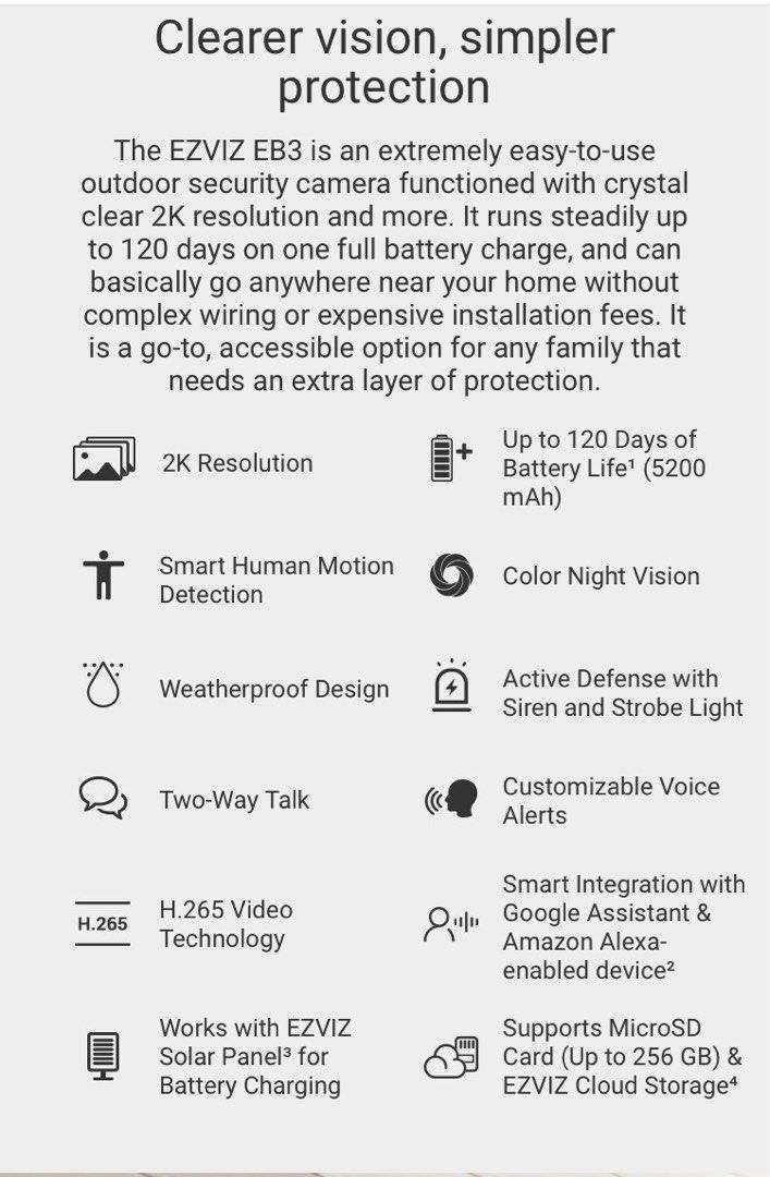 EZVIZ EB3 2K Standalone Outdoor Smart Home Battery Camera CCTV, 2 Way ...
