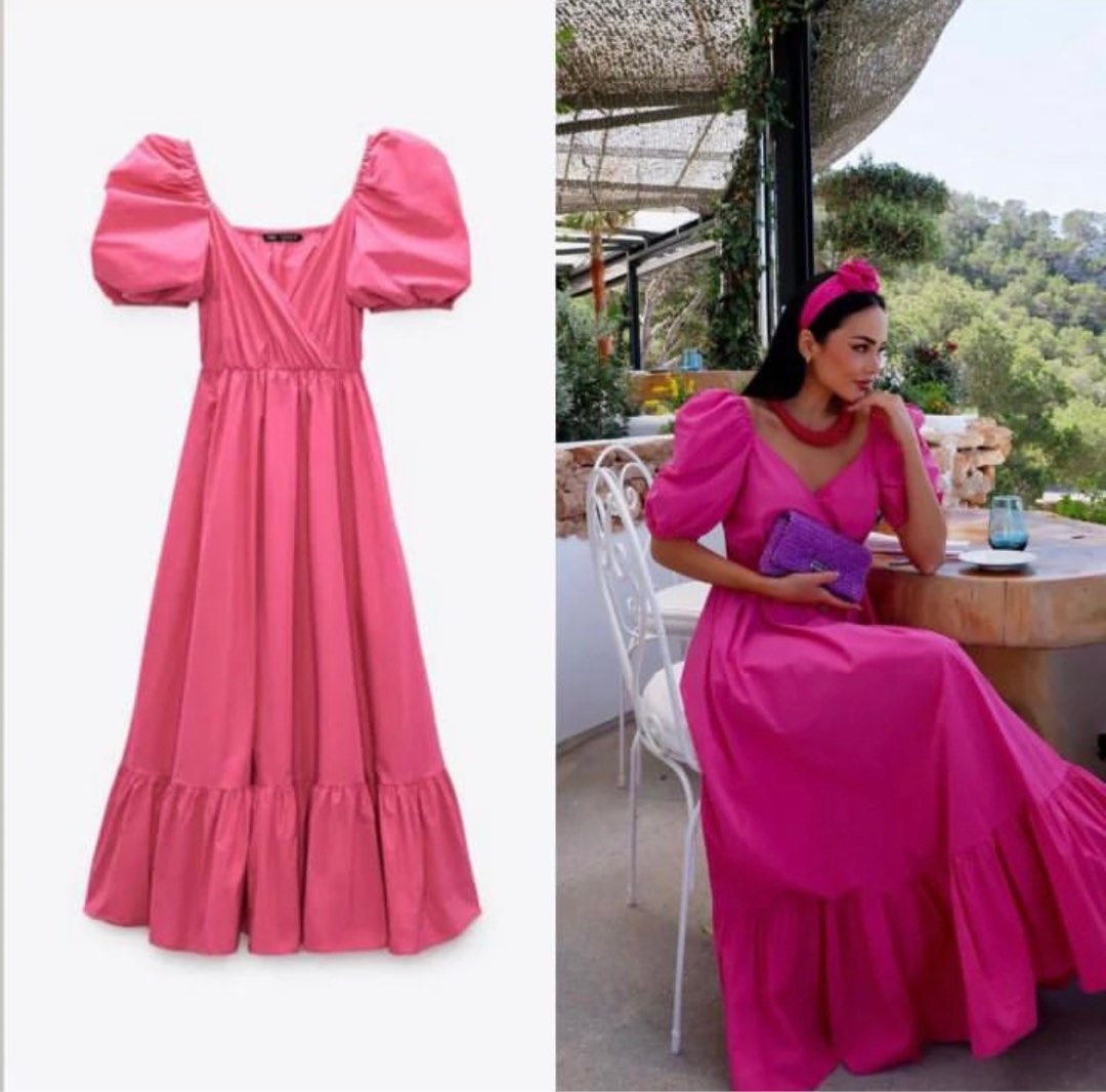 Filipiniana Style Puff Sleeve Casual Hot Pink Long Dress #zara # ...