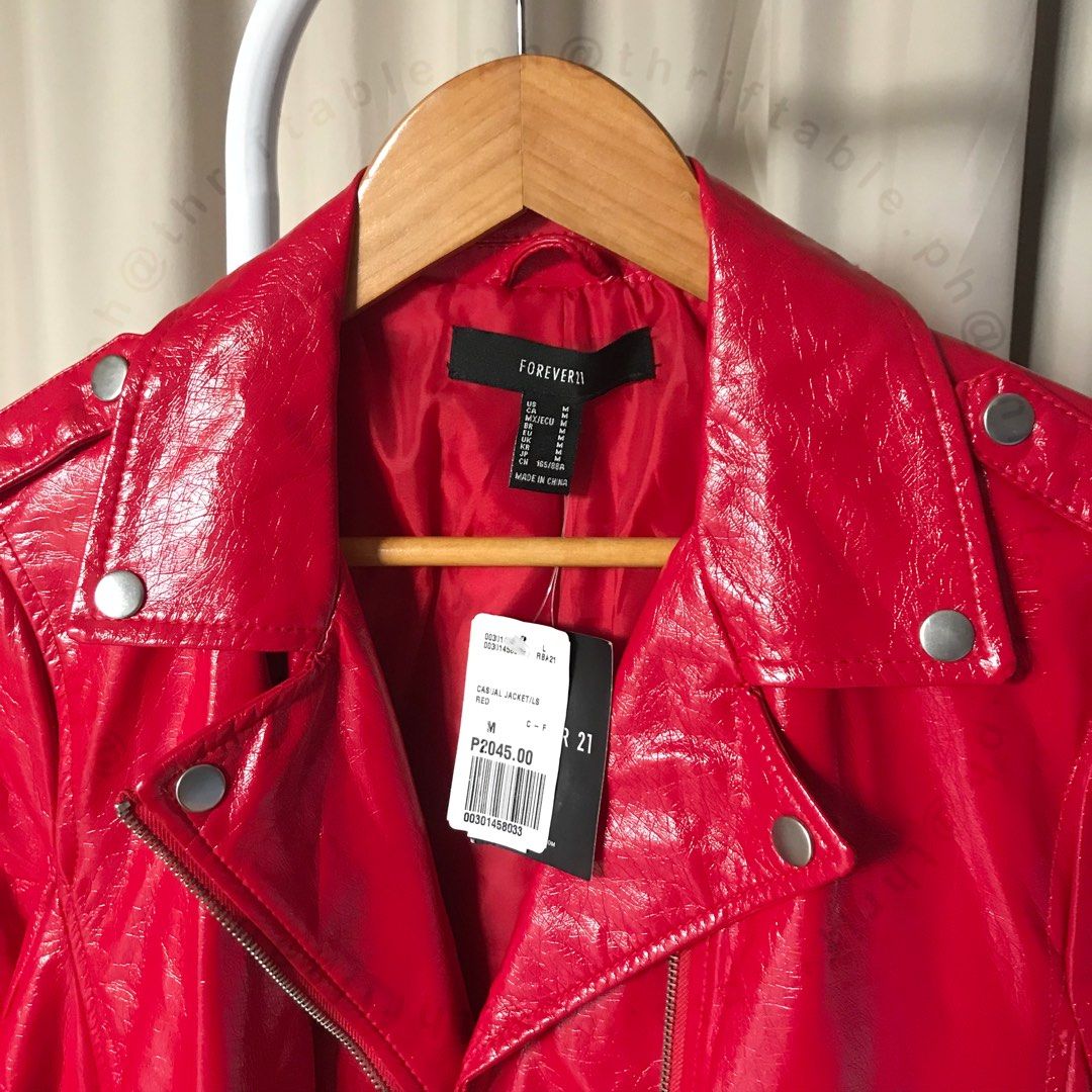 Forever 21: Red Patent Leather Jacket, Women's Fashion, Coats, Jackets ...