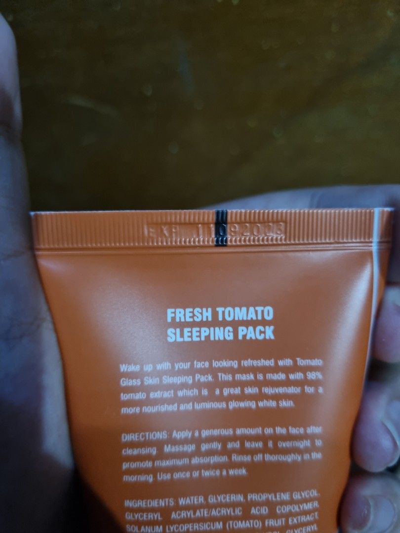 Fresh Tomato Sleeping Pack, Beauty & Personal Care, Face, Face Care on ...