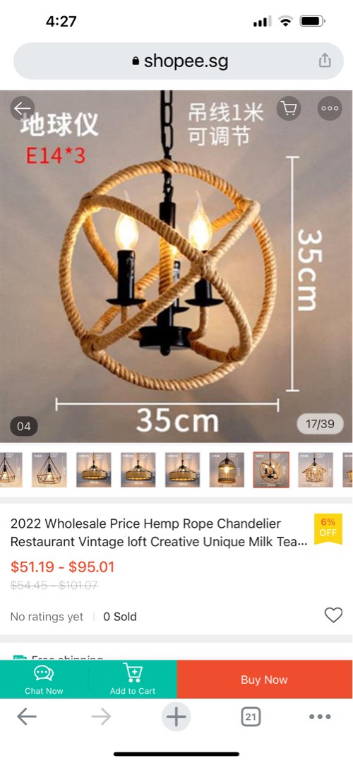 Hemp Robe Chandelier, Furniture & Home Living, Lighting & Fans ...