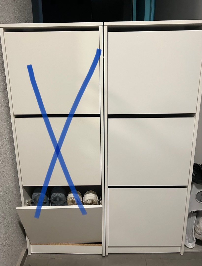 IKEA BISSA Shoe cabinet with 3 compartments, white, 49x28x135 cm ...