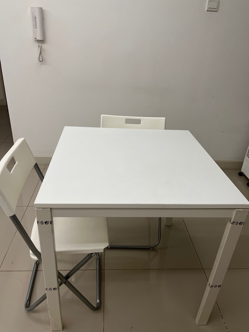 IKEA Table Set - Melltorp table (75cm x 75cm) & Gunde Folding Chair (x2 ...