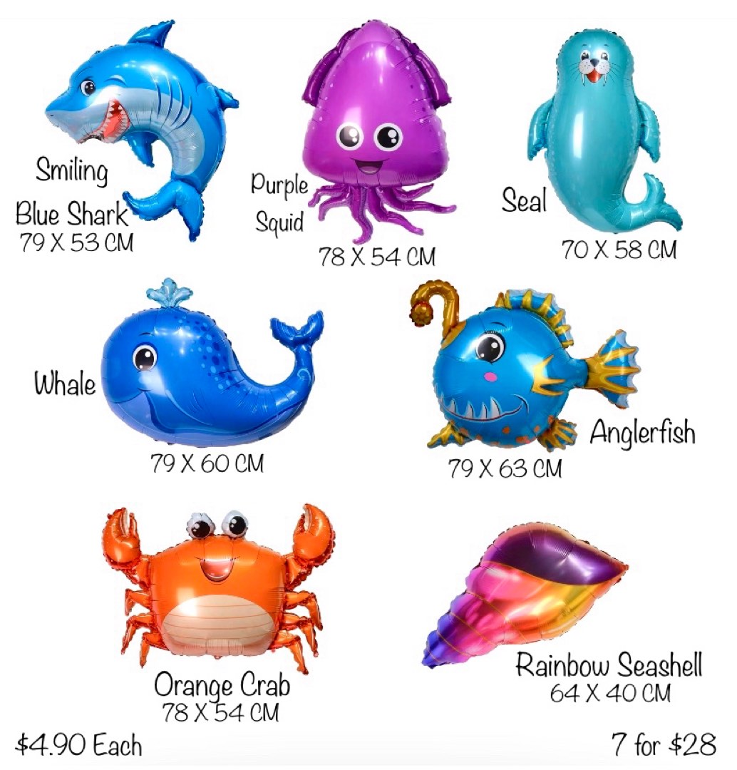 Shark Squid Seal Whale Anglerfish Crab Seashell Foil Balloon / Marine ...