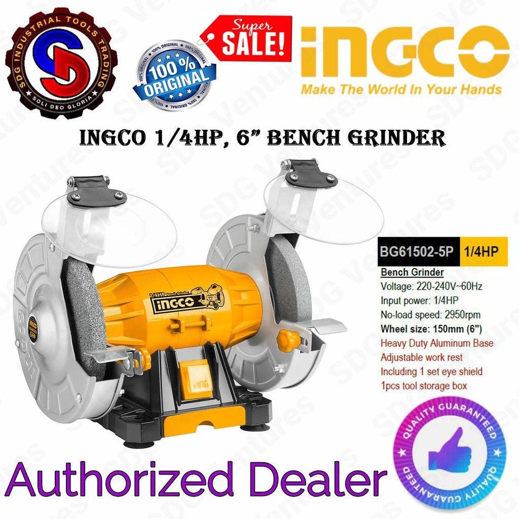 INGCO 1/4HP, 6" Bench Grinder (BG61502-5P), Commercial & Industrial ...