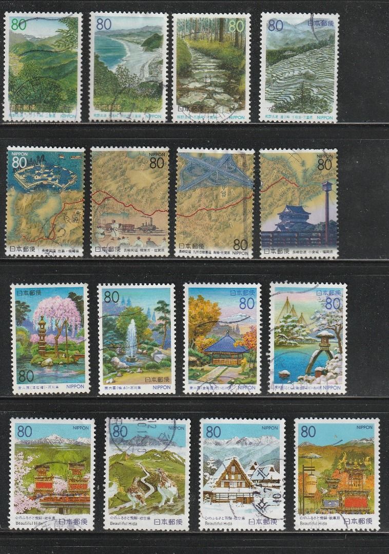 Japan Regional stamp Mie, Kyushu, Ishikawa, Gifu 4 complete sets used ...