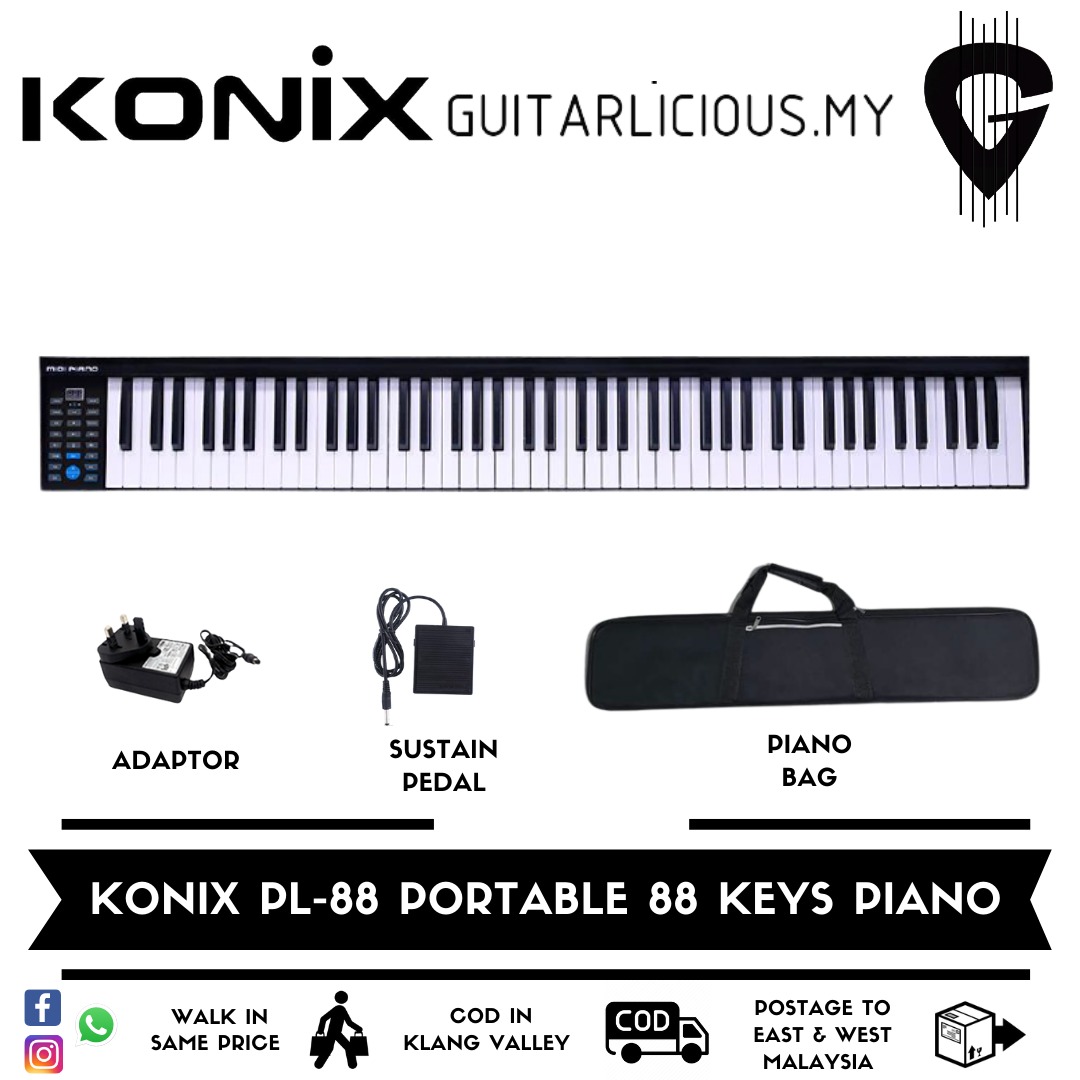 KONIX Portable 88 Keys Digital Piano with Bluetooth & Bag - (PL88 ...