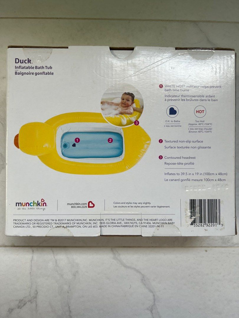 Original munchkin white hot inflatable safety duck bath tub, Babies ...