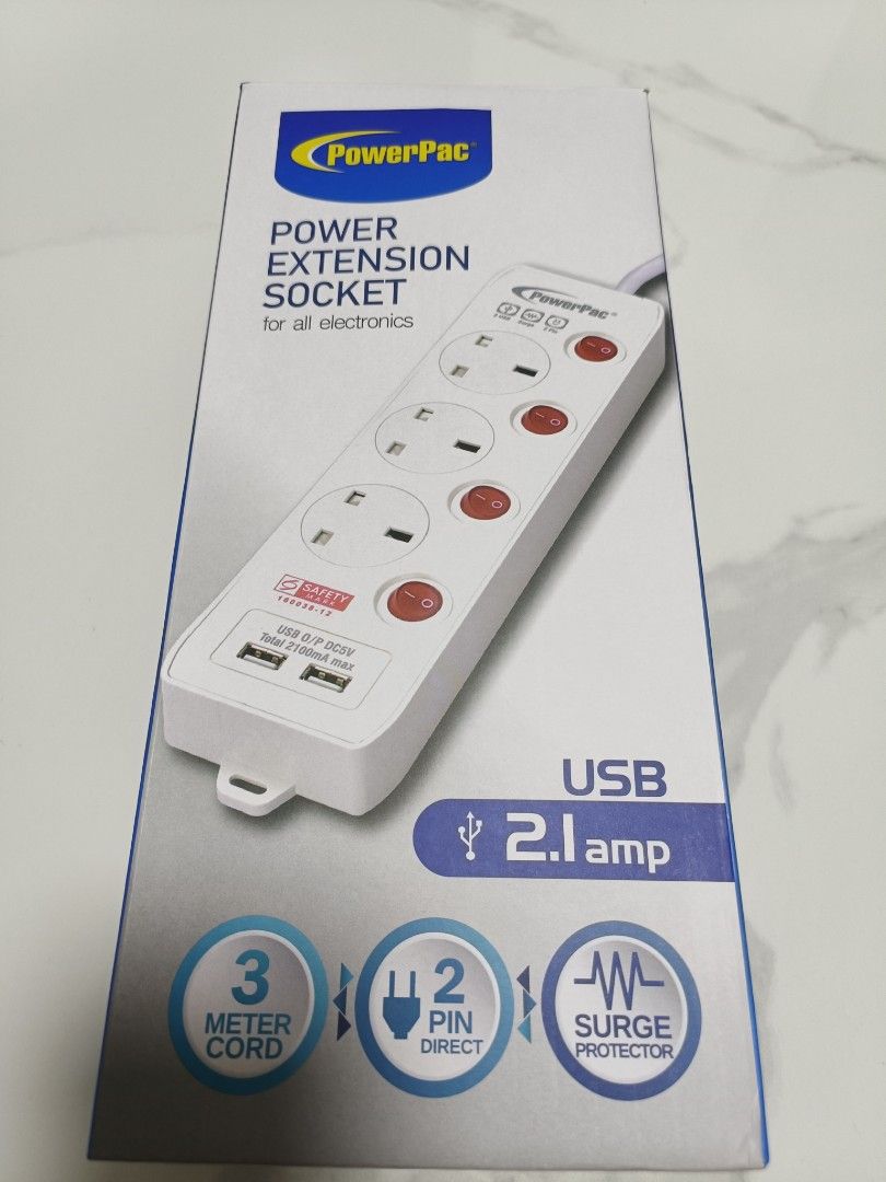 POWER PAC EXTENSION SOCKET (3 WAY-3 METRES), TV & Home Appliances ...