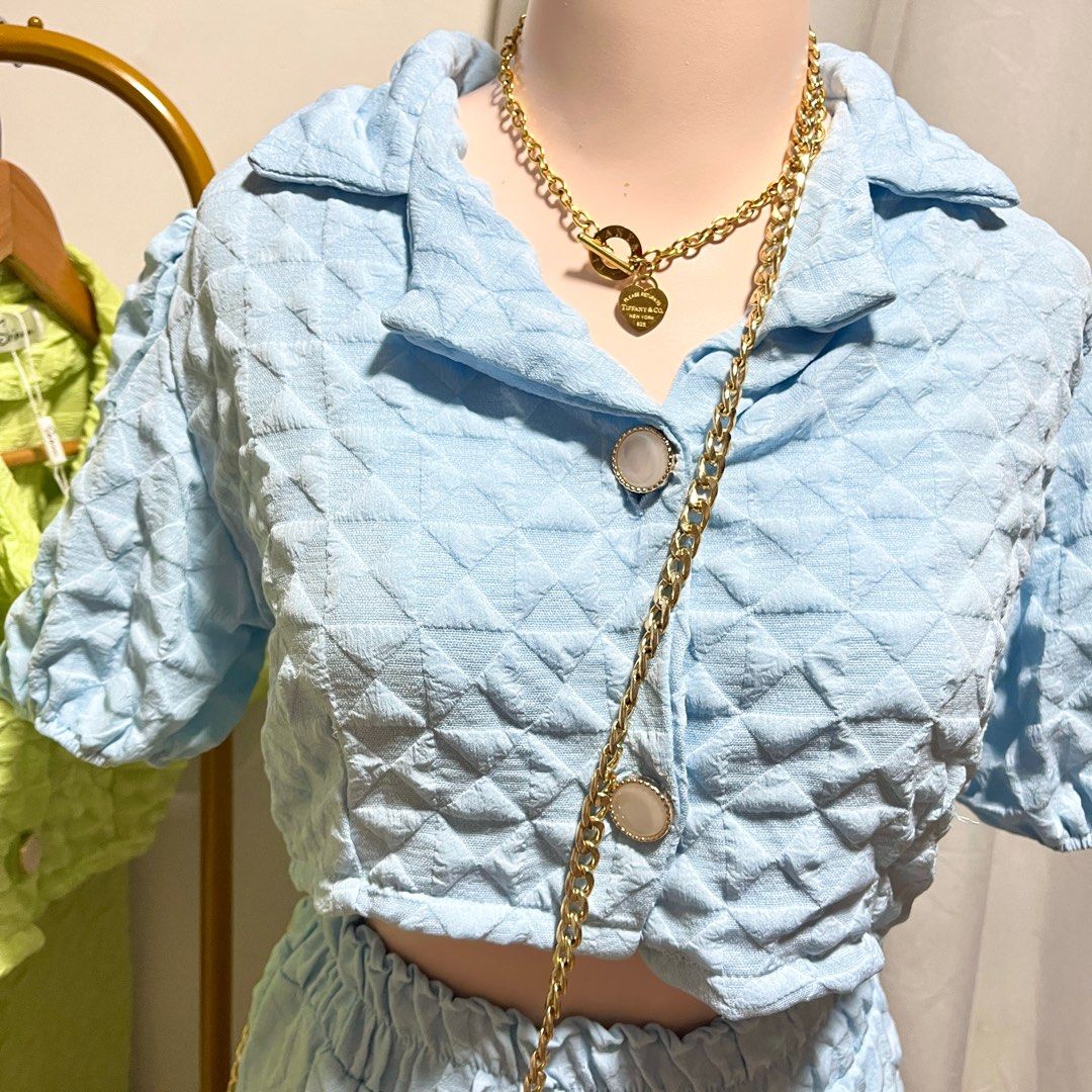 PREMIUM BKK SIRINNN bubble crumpled puff sleeves crop top trouser pants ...