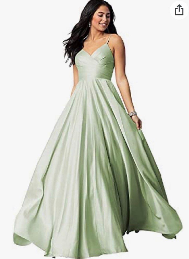 Sage Green Prom Gown Evening Satin Dress, Women's Fashion, Dresses & Sets, Evening dresses ...