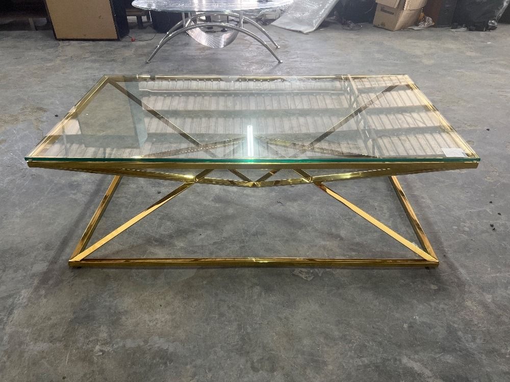 (S)Long White Golden Frame Coffee Table / Meja Kopi Bingkai Emas Putih ...