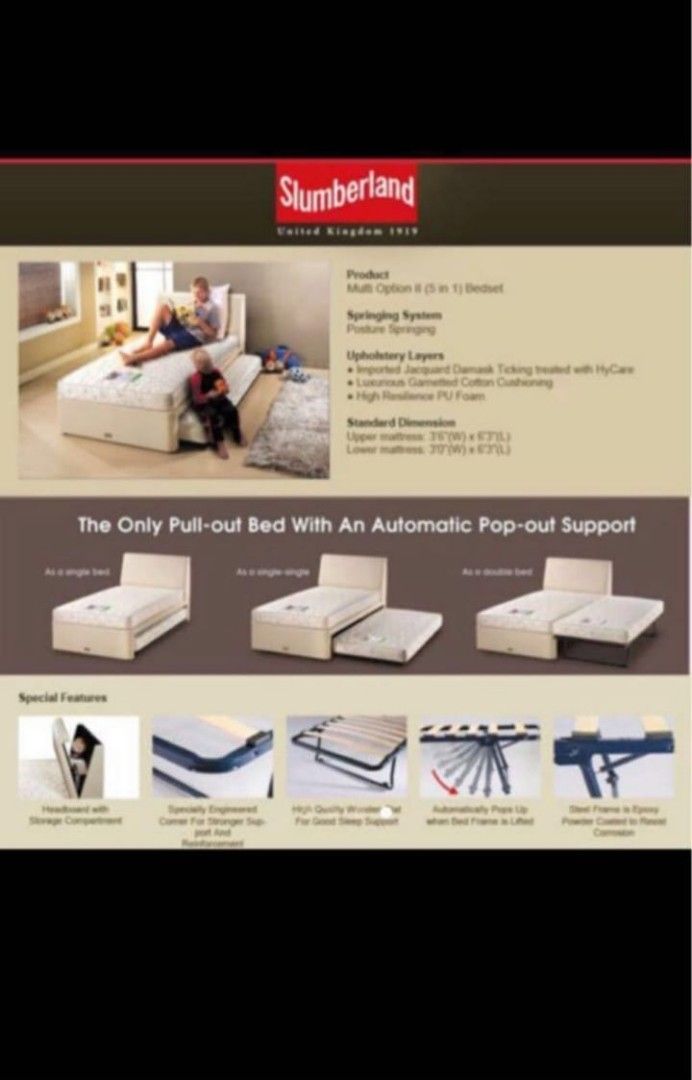 Slumberland Bedframe Pull-Out Bed with storage, Furniture & Home Living ...