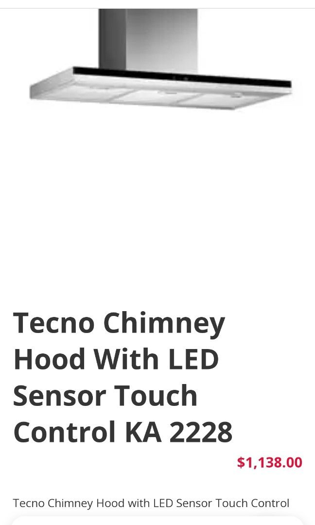 Tecno Chimney Fume Hood with LED Touch Sensor Control, TV & Home ...