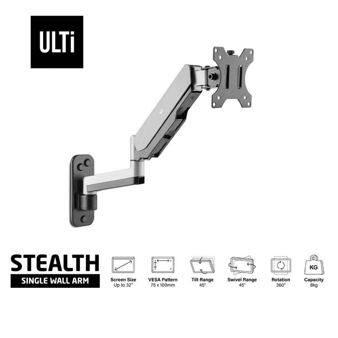 ULTi Stealth Monitor Wall Mount, Gas Spring Built-in Full Motion Arm ...