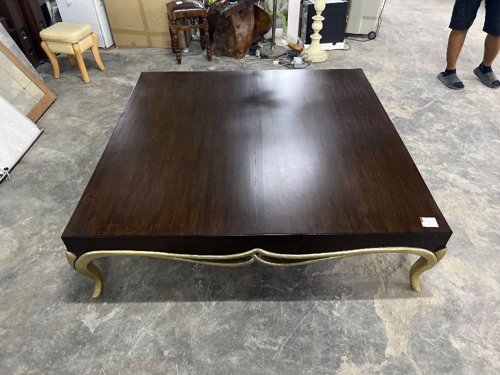 Wide Dark Brown Solid Wood Top Metal Frame Coffee Table / Meja Kopi ...