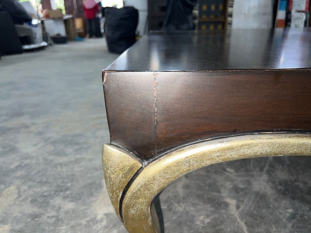 Wide Dark Brown Solid Wood Top Metal Frame Coffee Table / Meja Kopi ...