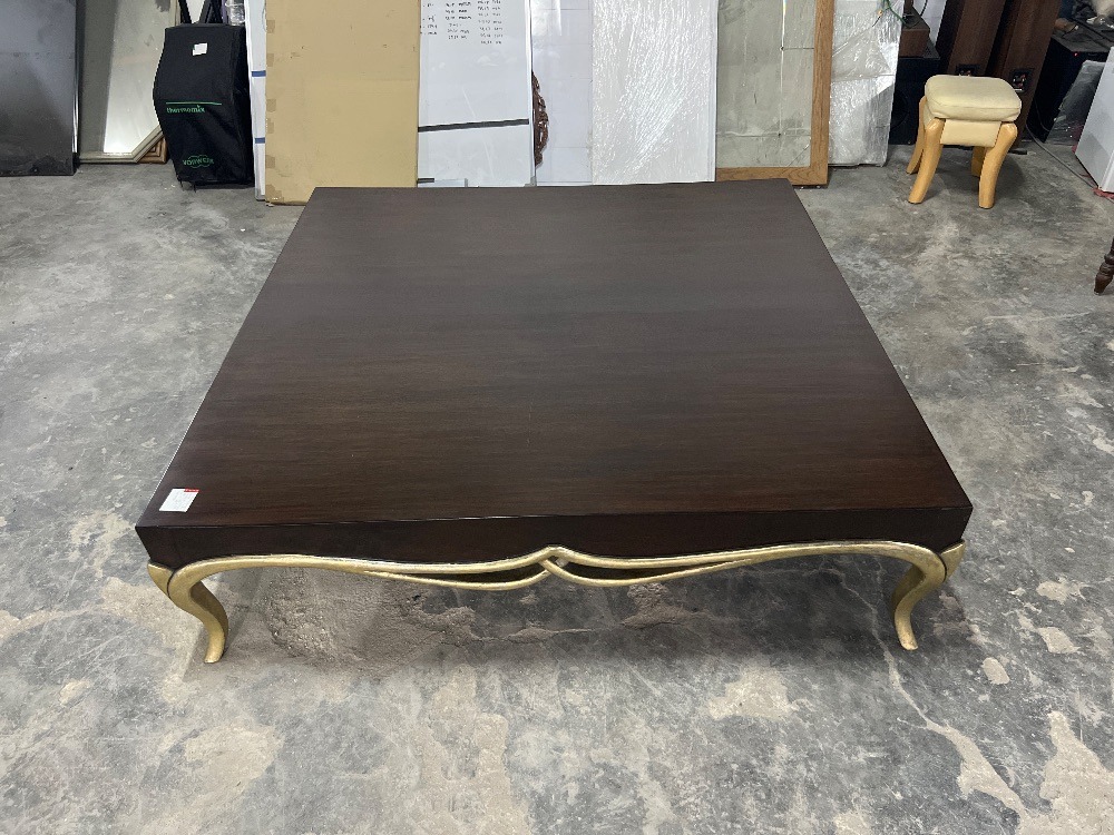 Wide Dark Brown Solid Wood Top Metal Frame Coffee Table / Meja Kopi ...