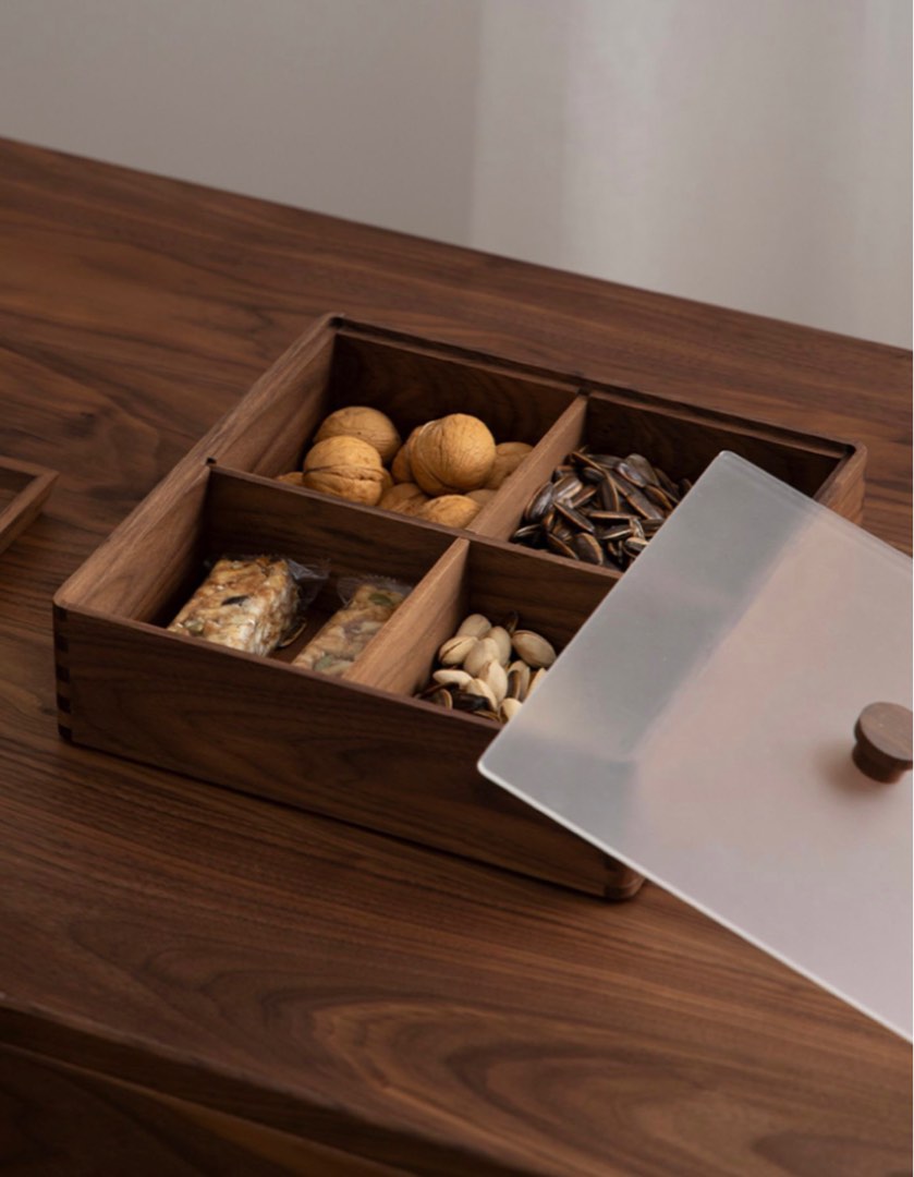 x1 Minimalist Muji Style Dark Walnut Wood Snack Square Storage Box with ...