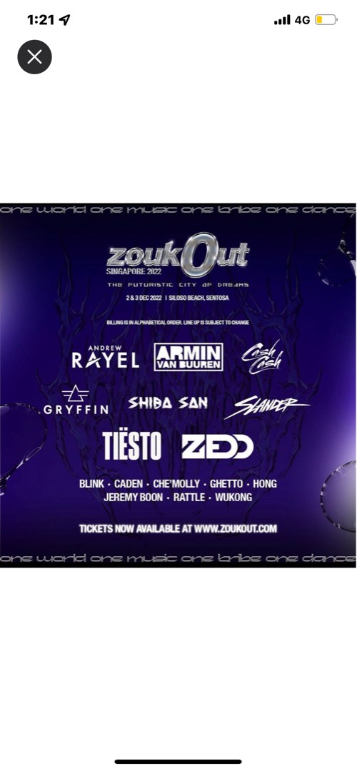 ZOUKOUT DAY 1 TICKET, Tickets & Vouchers, Event Tickets on Carousell