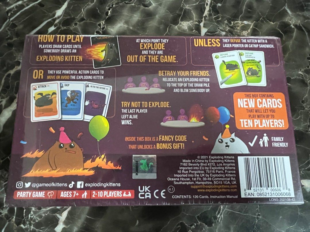 全新正版桌遊 Exploding Kittens Party Edition 爆炸貓 狂歡派對包 board game, 興趣及遊戲, 玩具 ...