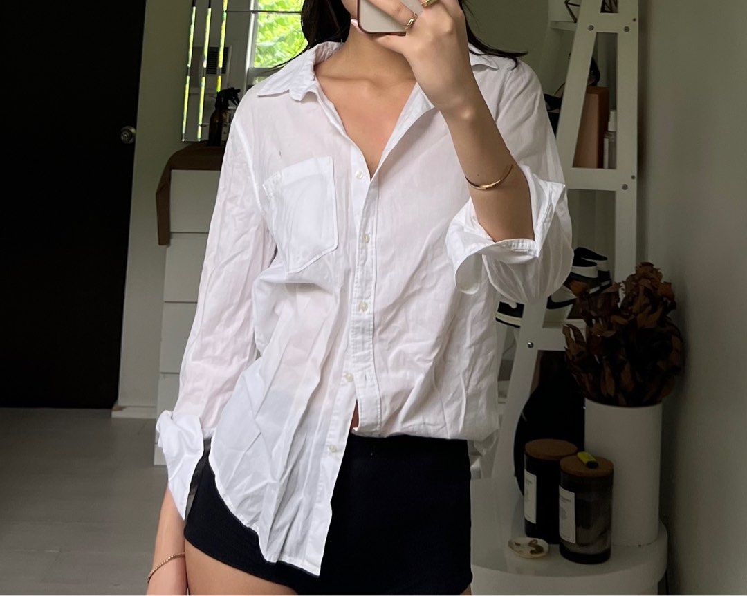 Basic white button up, Women's Fashion, Tops, Longsleeves on Carousell