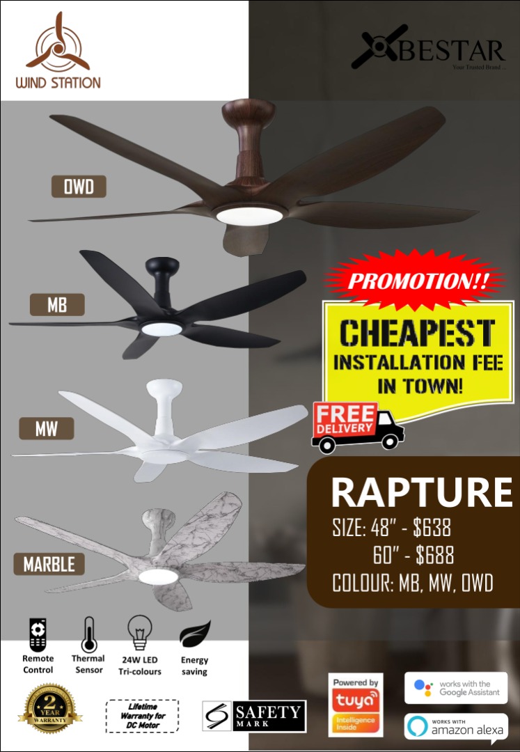 BESTAR RAPTURE Wifi Ceiling Fan 48inch 60inch ceiling fan with LED ...