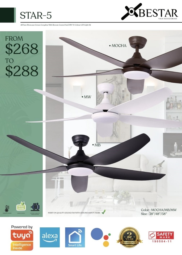 Bestar Star5 DC WIFI Ceiling Fan/38",48"&58"/WIFI Ceiling Fan/DC Fan/5 ...