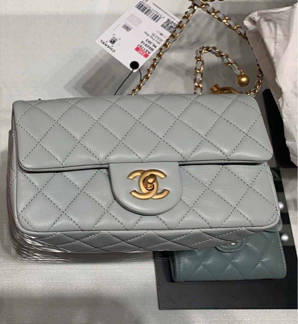 BNIB 23C Chanel Mini CF Pearl Crush in Light Grey, Luxury, Bags ...