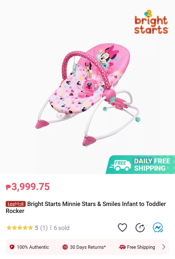 Bright Starts Minnie Mouse Rocker, Babies & Kids, Baby Nursery & Kids ...