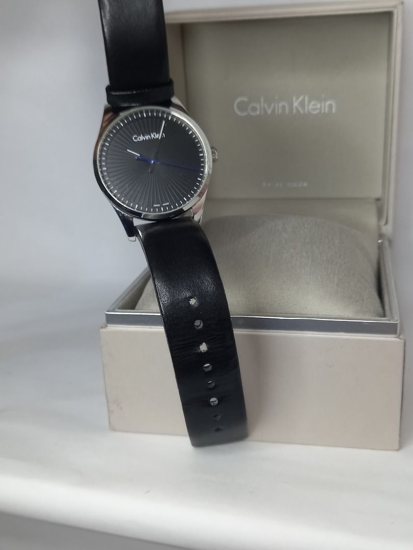 Calvin Klein (Swiss Made) Men's Watch K8S 211 with Black Leather Strap, Men's Fashion, Watches ...