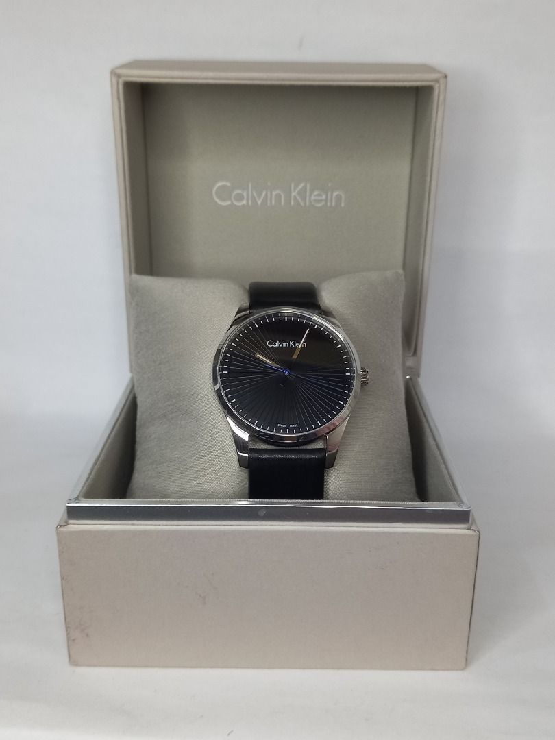 Calvin Klein (Swiss Made) Men's Watch K8S 211 with Black Leather Strap, Men's Fashion, Watches ...