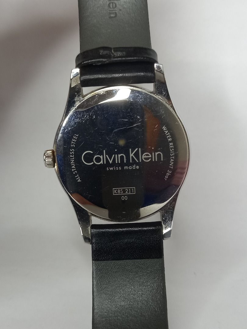 Calvin Klein (Swiss Made) Men's Watch K8S 211 with Black Leather Strap, Men's Fashion, Watches ...