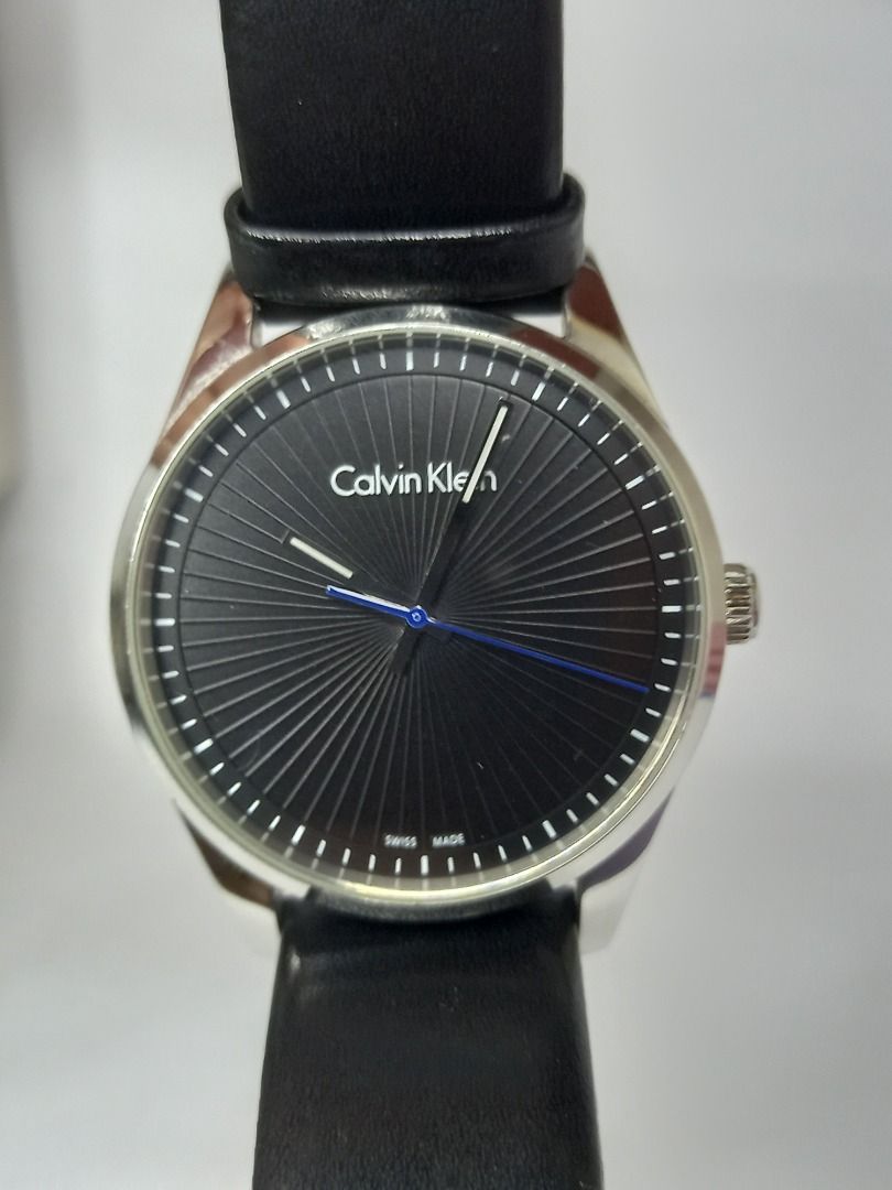 Calvin Klein (Swiss Made) Men's Watch K8S 211 with Black Leather Strap, Men's Fashion, Watches ...