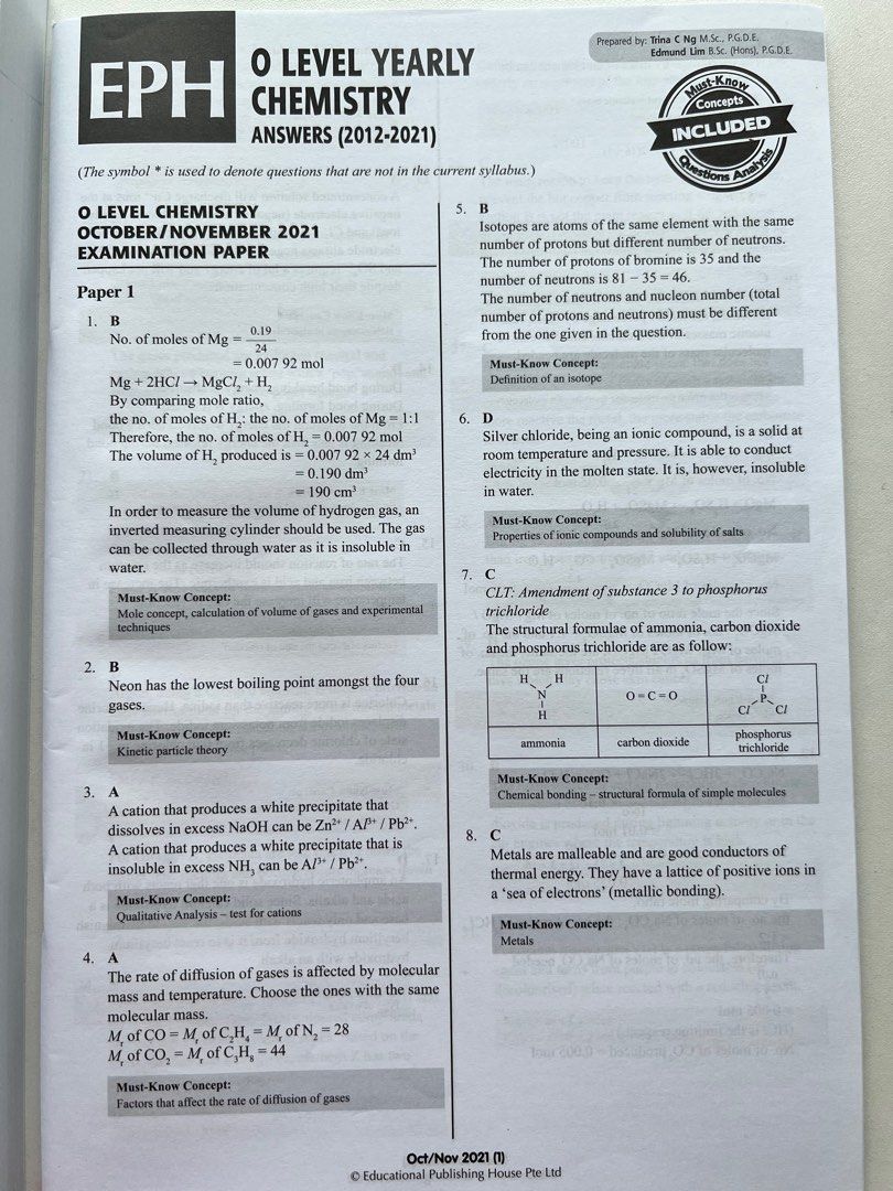 Chemistry O-Level Yearly Ten Years Series Edition + FREE PDF ANSWERS BY ...