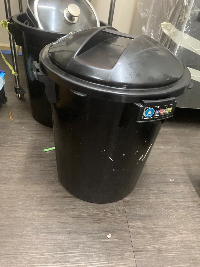 Dustbin Black with Lid 47cm Tall, Furniture & Home Living, Kitchenware ...
